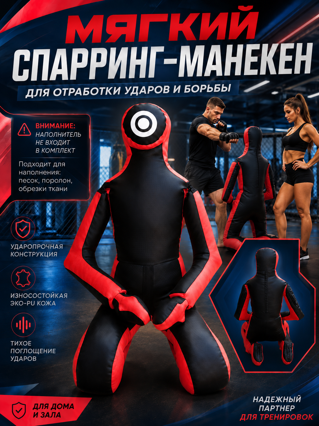 Мягкий спарринг-манекен из эко-кожи для отработки ударов и борьбы, тренировочный манекен для зала и домашних занятий единоборствами