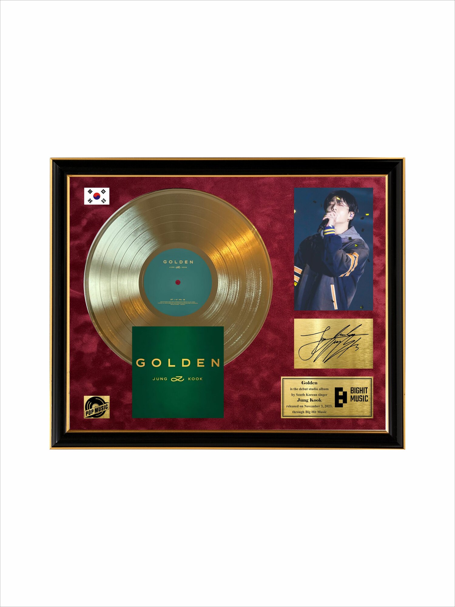Золотая виниловая пластинка Jung Kook Golden в рамке