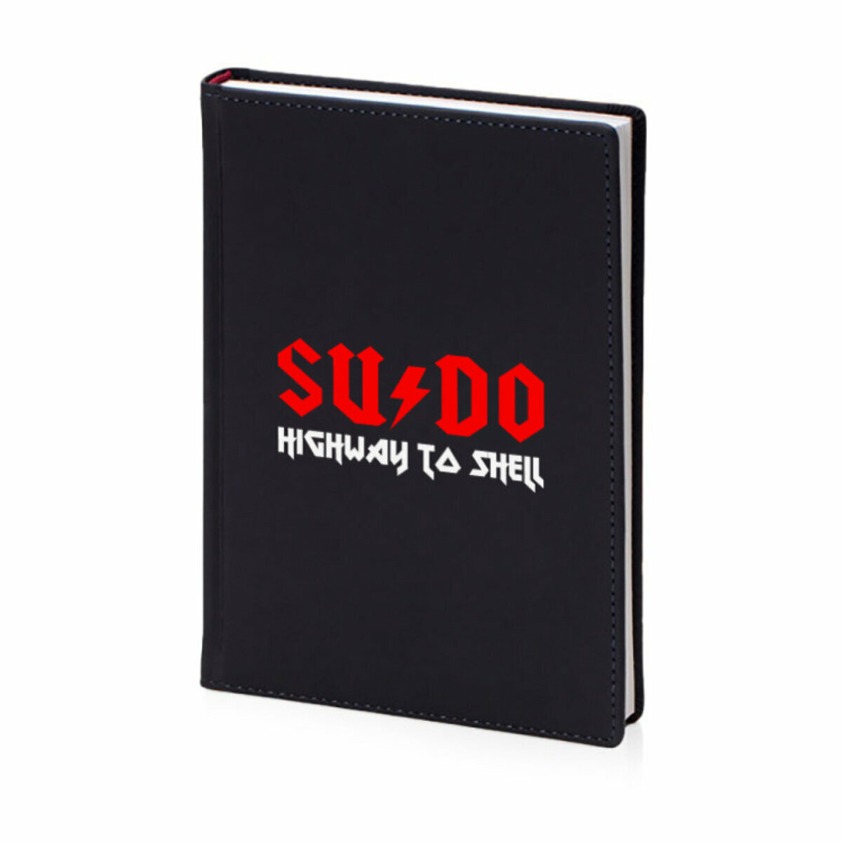 Ежедневник «Надпись SUDO под AC/DC, мем программисту, айтишнику» (темно-синий)
