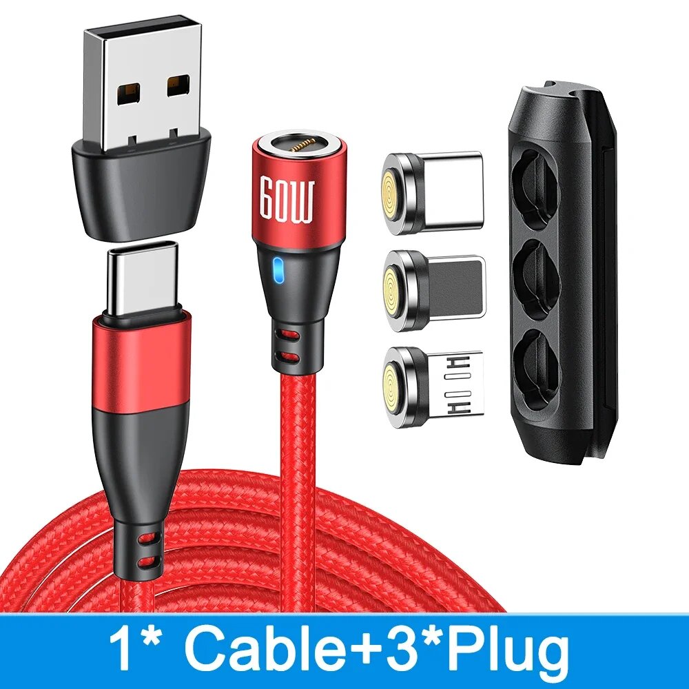 Магнитный кабель USB C 2M Red с 3 разъемами