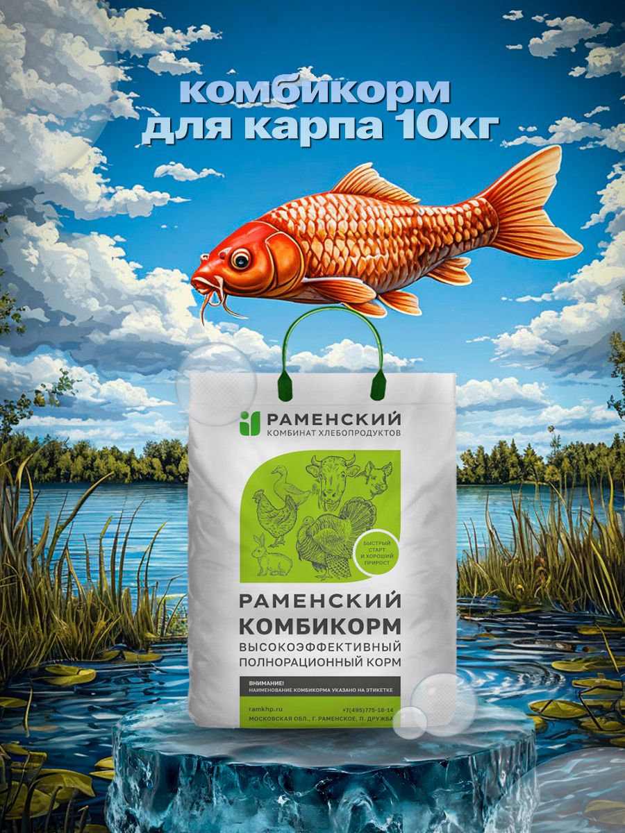 Комбикорм для Карпа, для рыб,10 кг, КК111, корм для рыбалки в качестве прикормки, Раменский КХП