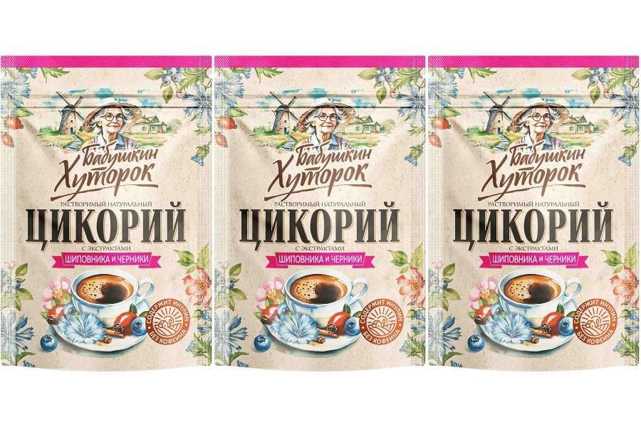 Бабушкин хуторок Цикорий порошкообразный с черникой и шиповником, 100 г, 3 шт