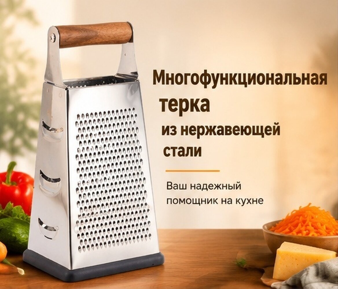Съедобная терка четырехсторонняя с эргономичной рукояткой из красного дерева для домашней кухни, 22.00x11.50x9.50 см