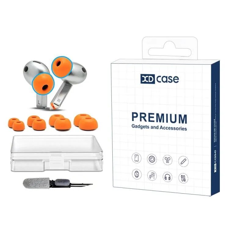 Сменные амбушюры XDcase из пены с памятью формы для Samsung Galaxy Buds3 Pro / Buds4 Pro, 4 пары (XS/S/M/L), цвет оранжевый