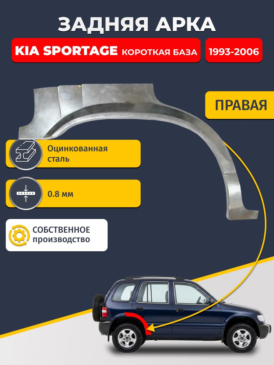 Правая задняя ремонтная арка для автомобиля Kia Sportage 1993-2006 короткая база (Киа Спортейдж 1). Оцинкованная сталь 0,8мм.