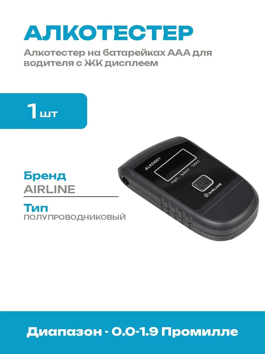 Алкотестер для водителей с дисплеем и мундштуком в комплекте