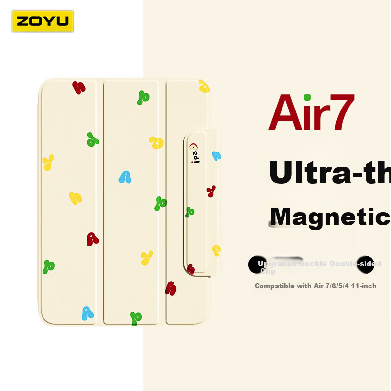 Zoyu 2025 M3 Chip Air7 11-дюймовый двусторонний магнитный ремешок чехол для iPad Air7 6 5 4 серии с алфавитной