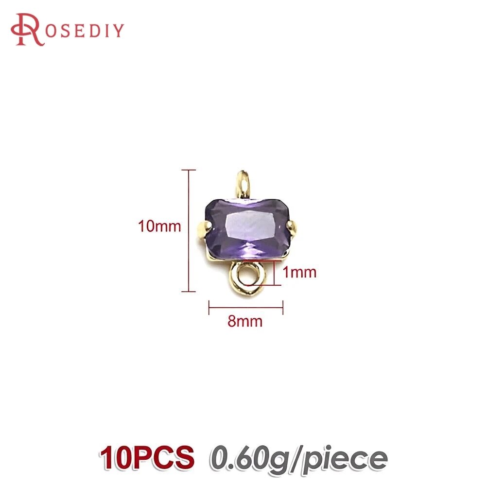 Подвески Rosediy, стекло фиолетовое, латунь 18K, 10 шт.