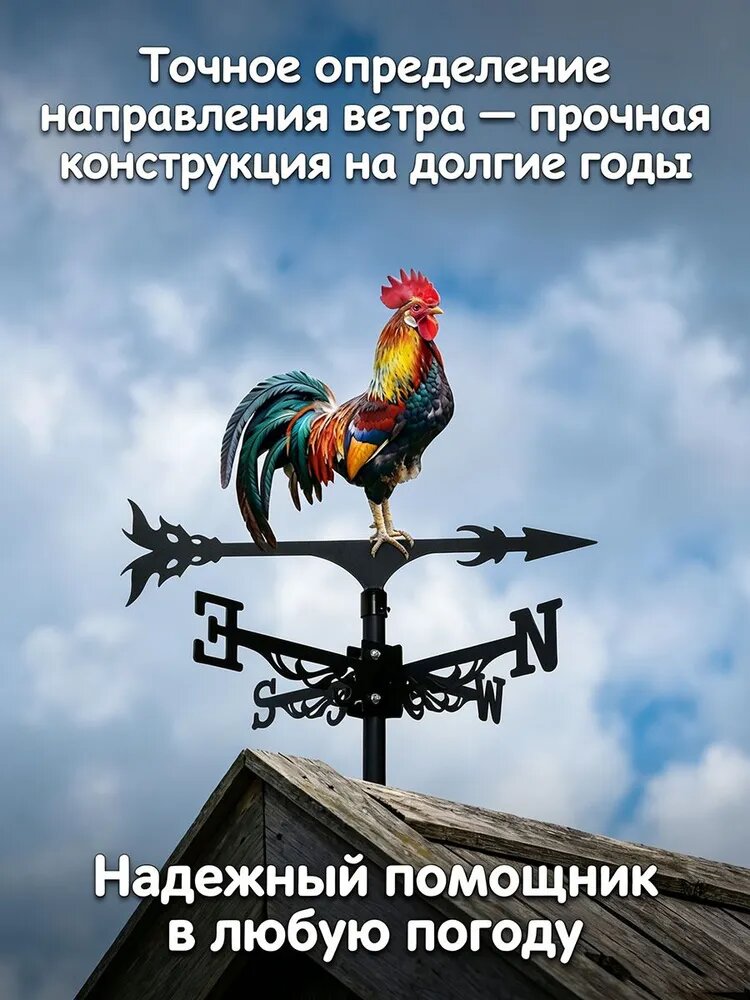 Флюгер "Петух", декоративный, из нержавеющей стали, "Красный", 32х31.8х4 см — фото 1
