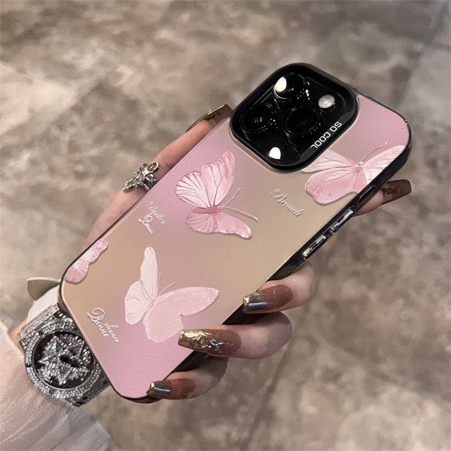 Чехол на Айфон 16 PRO / IPHONE 16 PRO чёрный с Розовые бабочки с градиентом