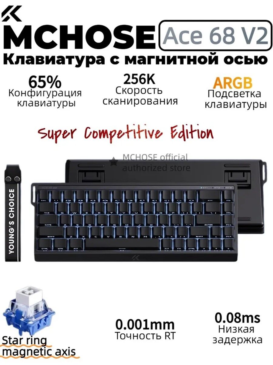 68 — проводная игровая клавиатура 65%, 68 клавиш, ARGB, USB Type-C, черно-серый