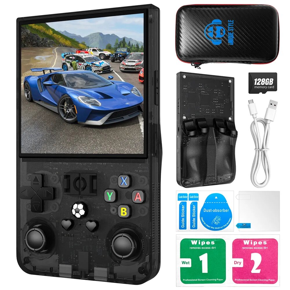 AISLPC 128 ГБ Обновленная портативная игровая консоль R36MAX, более 22 000 игр, аккумуляторная емкость 4000 мАч, 4 - дюймовый IPS с высоким экраном 720x720 с высоким разрешением, двойной 3D джойстик
