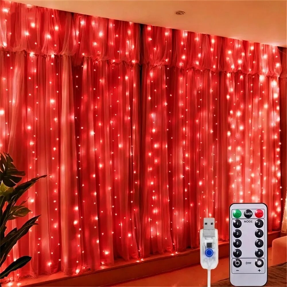 Красная светодиодная гирлянда-штора 3x2м, 200 LED
