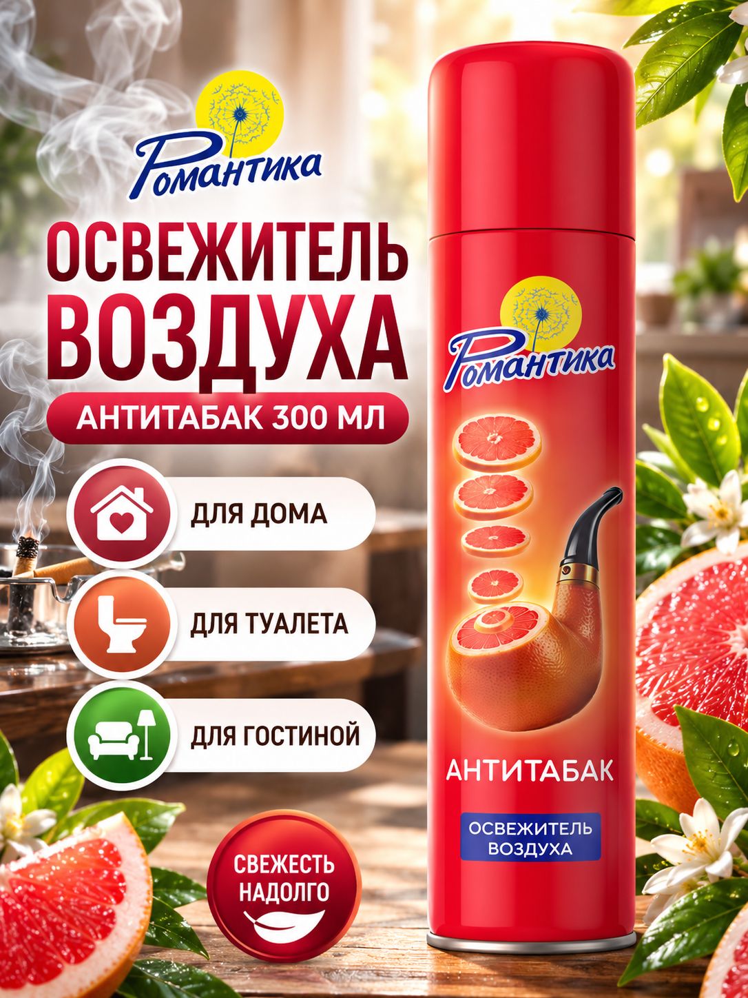 Романтика Освежитель воздуха Антитабак 300мл