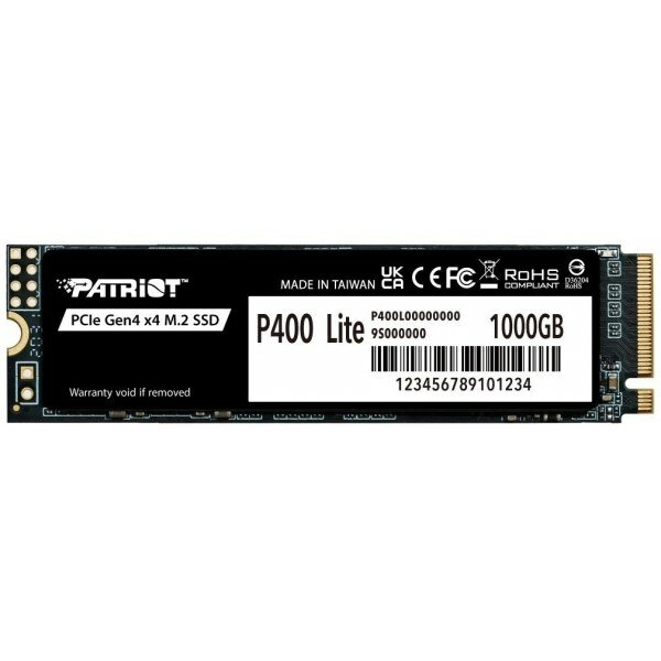 SSD накопитель Patriot P400 Lite P400LP1KGM28H 1ТБ, M.2 2280, PCIe 4.0 x4, NVMe, M.2
