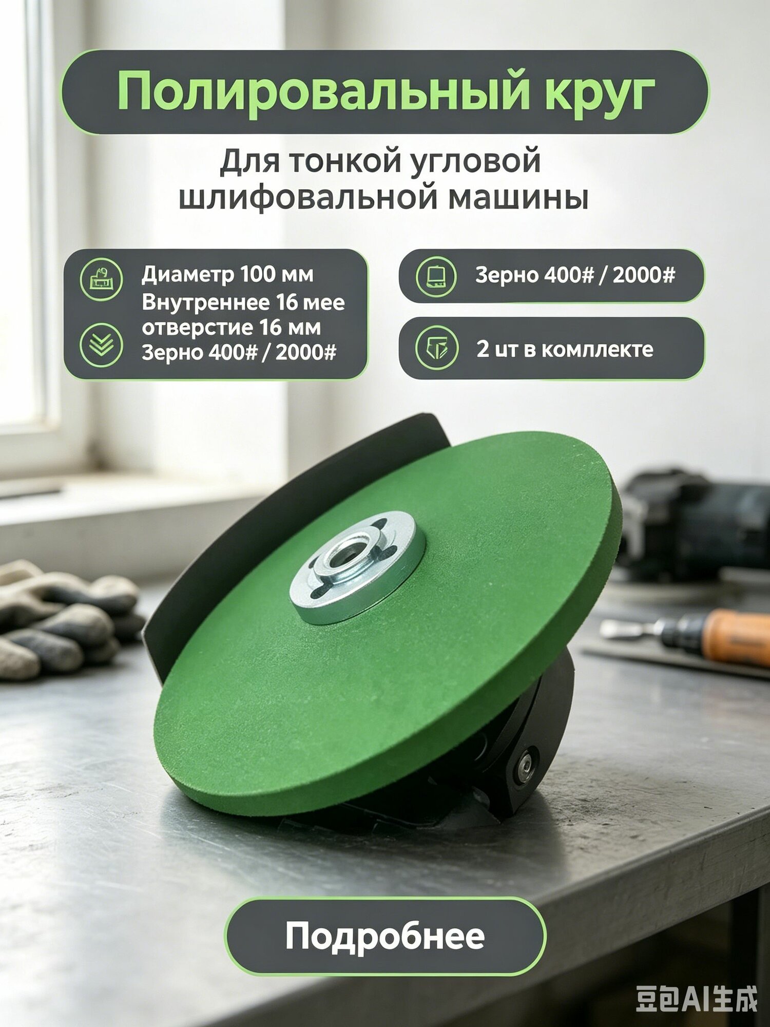 Шлифовальный круг диаметром 100 мм, зернистость 400-2000, 2 диска.