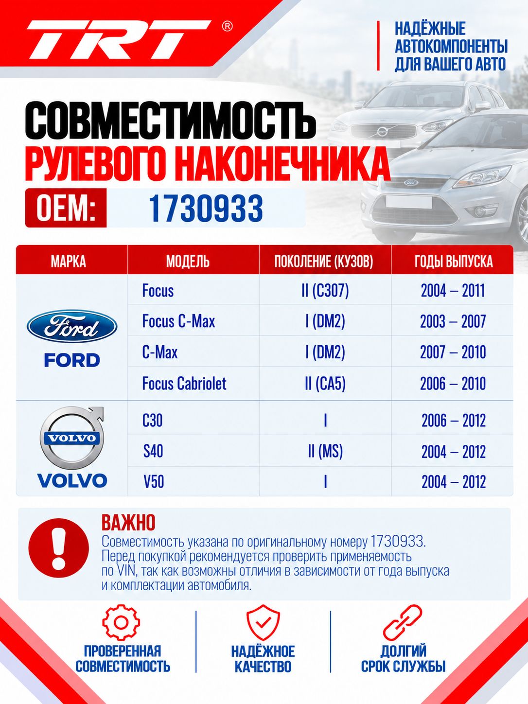 Рулевой наконечник правый 1730933 Ford Focus Форд Фокус 2, C-Max С-Макс, передний наружный — фото 1