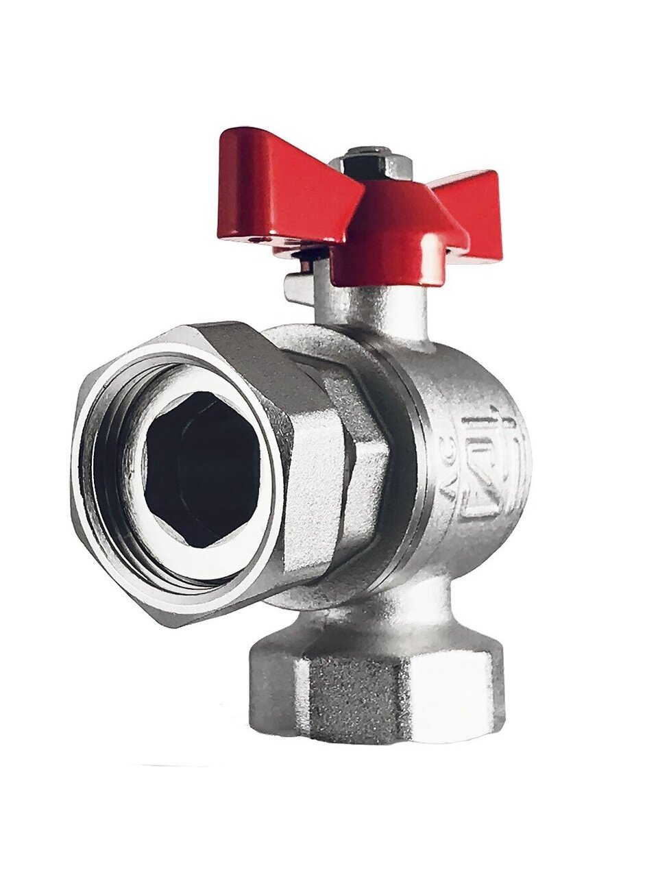 Кран для бытовых приборов, 1", латунь, с накидной гайкой, угловой, STI