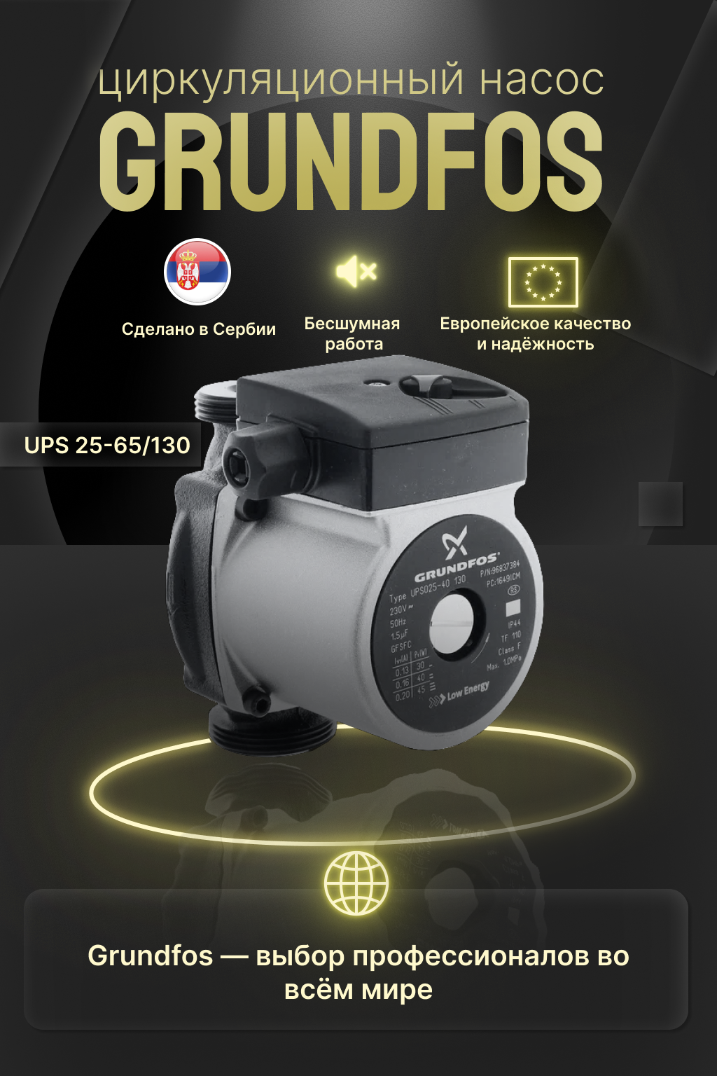 P321 Grundfos Насос циркуляционный UPS 25-65/130 для систем отопления
