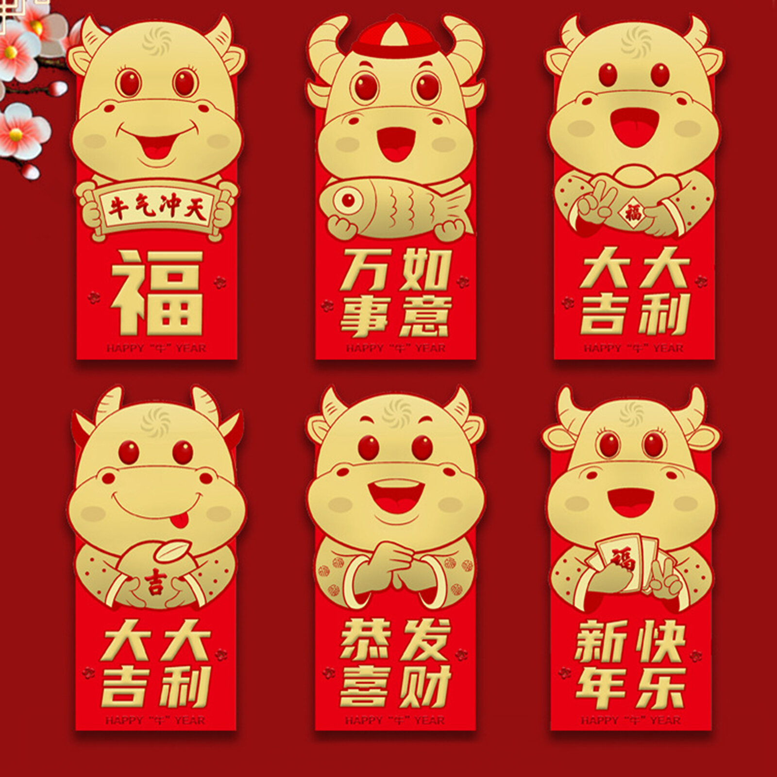 6 шт, китайские красные конверты, бумажные большие, счастливые новогодние денежные конверты, значимые красные пакеты