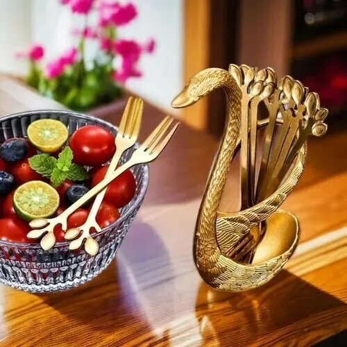 Ложка чайная лебеди 6 предм. золотой