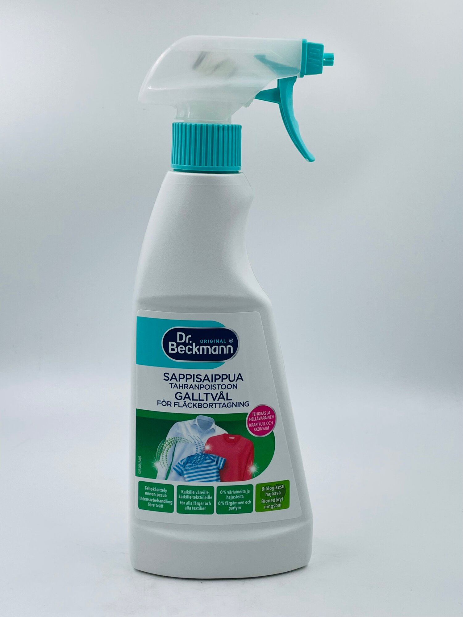 Пятновыводитель спрей Dr. Beckmann "Sappisaippua Tahranpoistoon" (желчное мыло) все виды пятен 500 мл (из Финляндии)