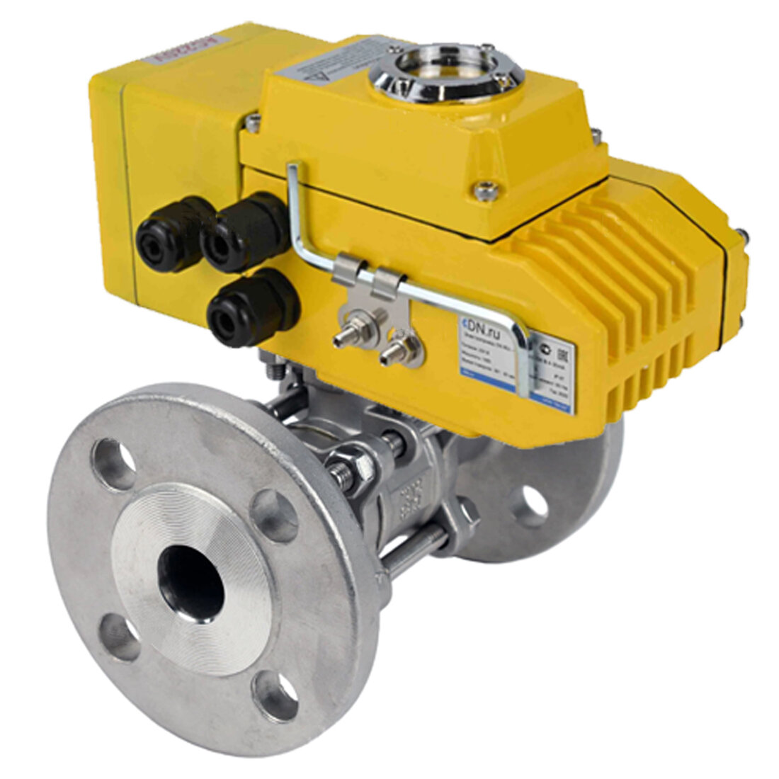 Кран шаровой DN.ru кшфпт.304.180 Ду50 Ру40 трехсоставной из нержавеющей стали SS304, фланцевый, уплотнение - PTFE, полнопроходной, с электроприводом четвертьоборотным DN. ru QT-005-220-4-20мА DAR (опрессовано)