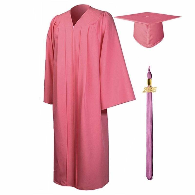 Костюм выпускника 2025 с мантией, шапочкой и кисточкой, Розовый - XXXL