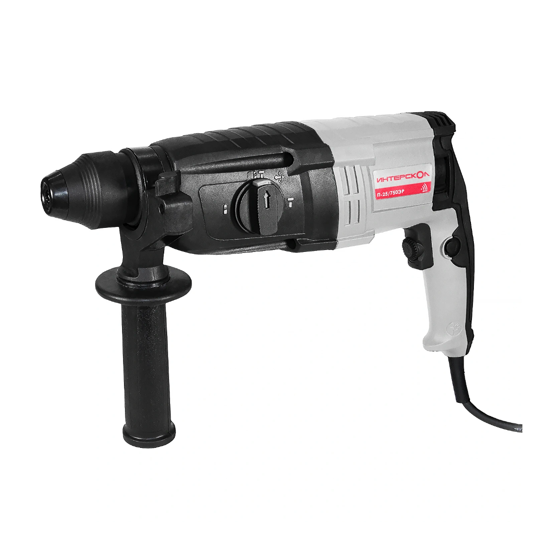 Перфоратор сетевой Интерскол П-25/750ЭР, 750 Вт, 2.6 Дж, реверс, SDS-plus, 5100 уд/мин, 1100 об/мин, серый/черный