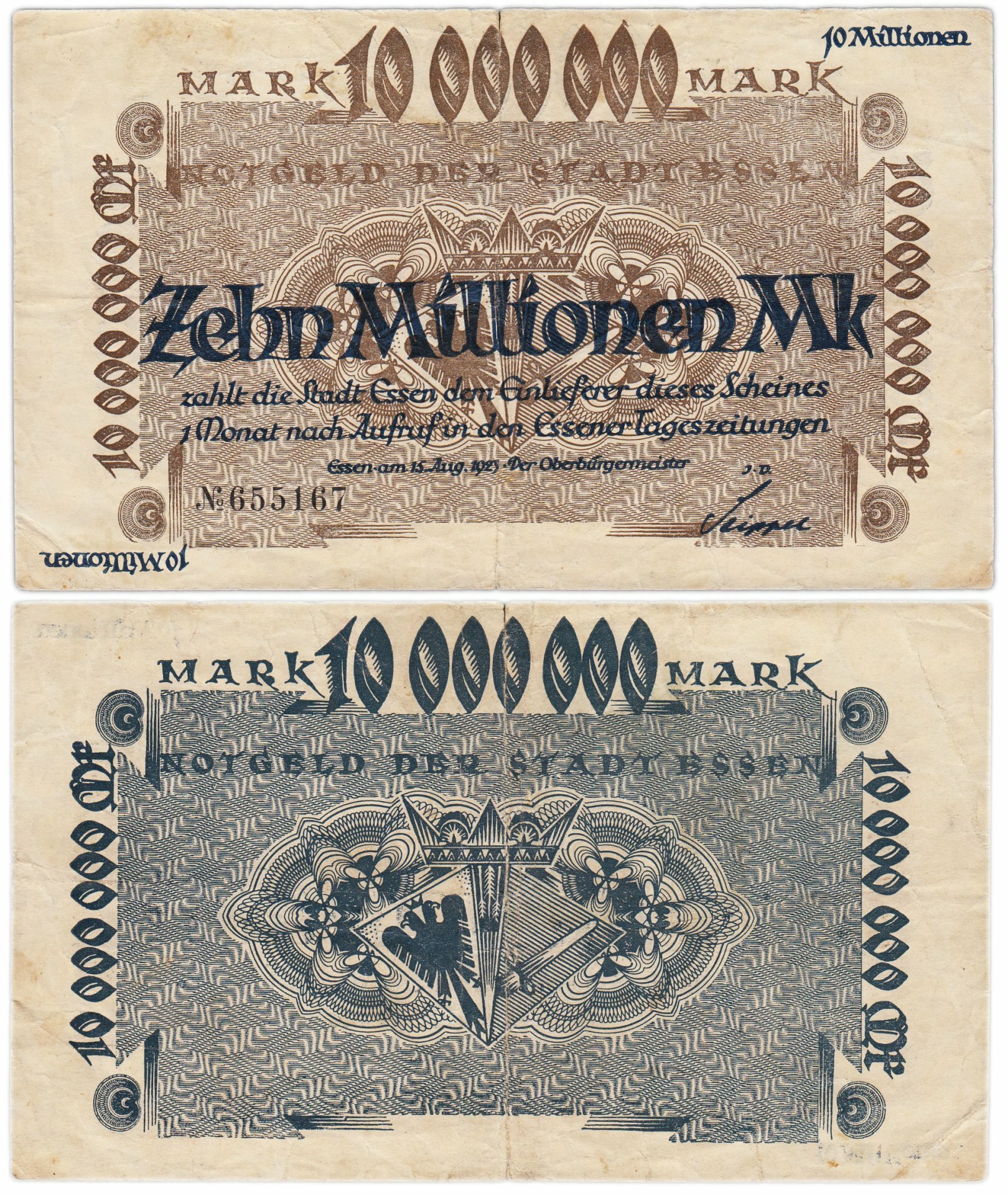Германия Essen 10000000 марок 1923 год