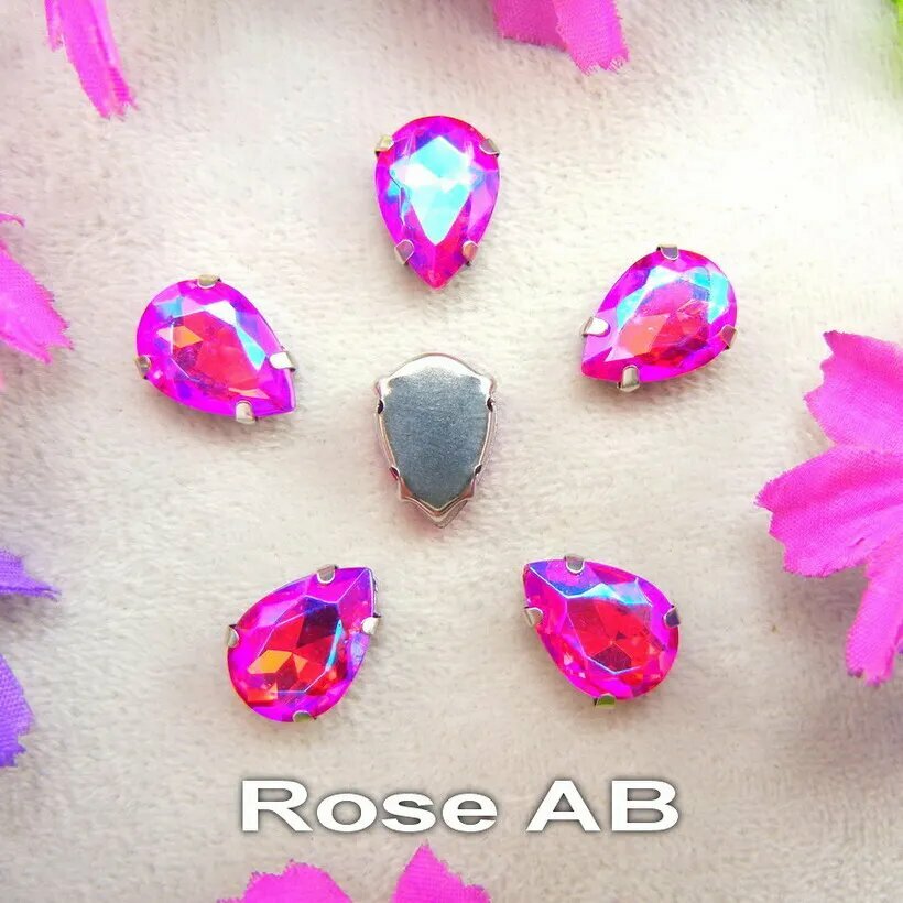 Стразы Rose AB 13x18mm, 20шт, розовый