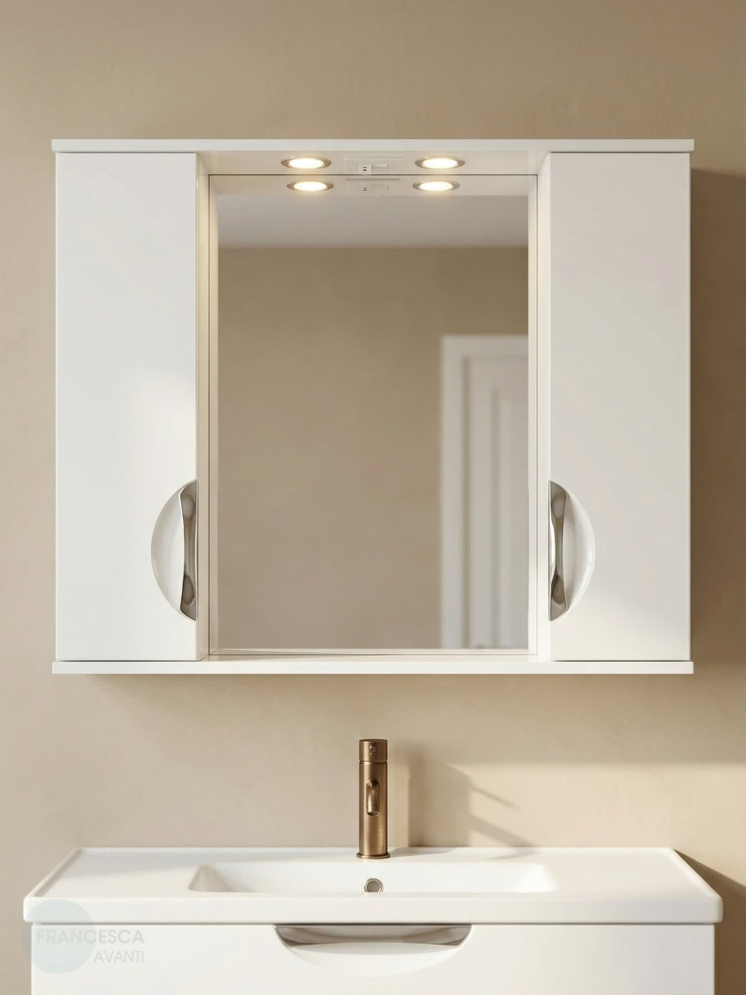Зеркало в ванную Francesca Avanti Доминго 90-2 со шкафчиками, белый, с подсветкой