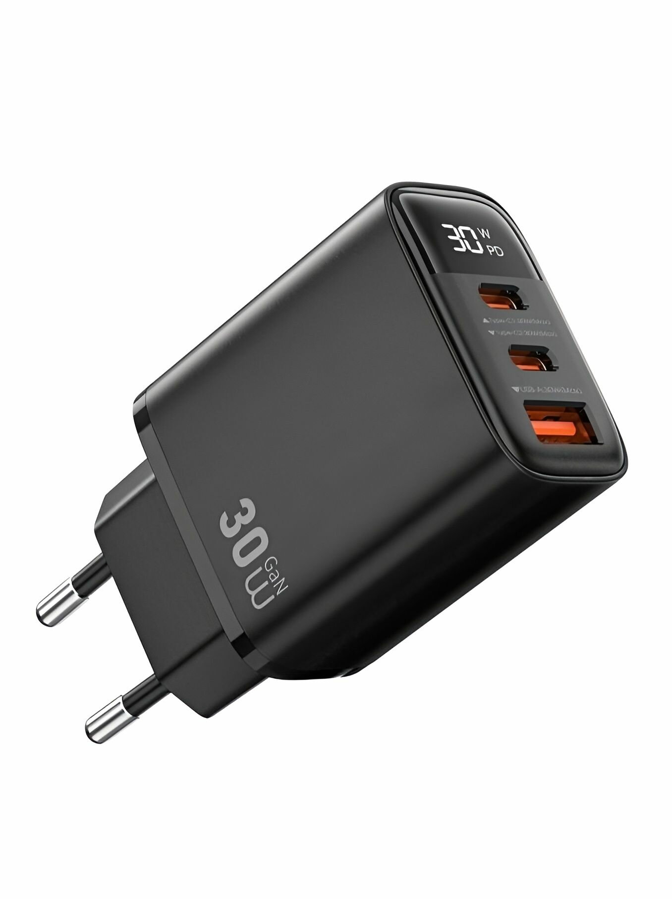 Сетевое зарядное устройство Wiwu 30W Firefly GaN Fast Charger 2C+1A EU, быстрая зарядка, дисплей