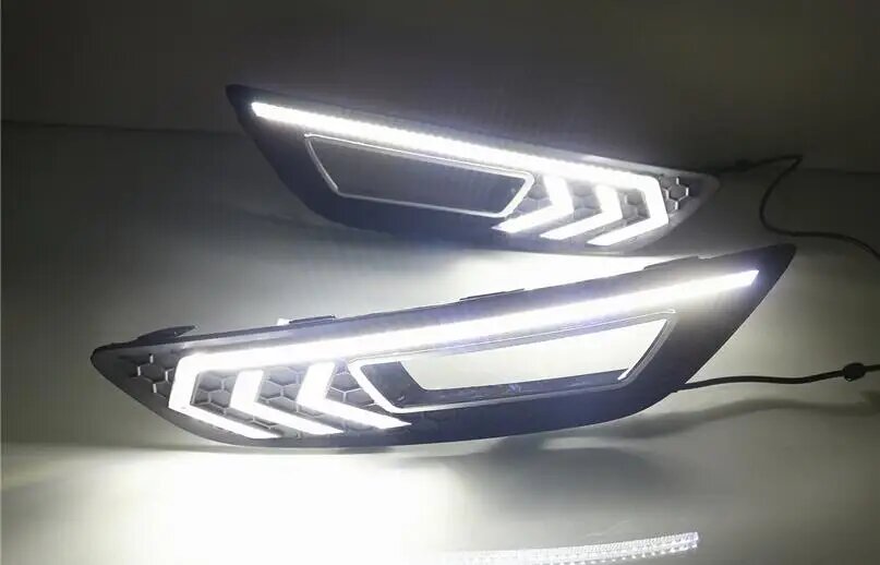 2 шт. для Ford Focus 3 mk3 2015 2016 2017 2018 поворотник и затемнение стиль реле 12 В Светодиодные Автомобильные ДХО дневные ходовые огсветильник противотуманные фары only white light