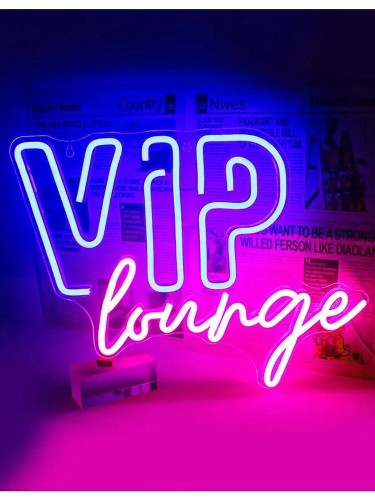 Неоновая вывеска VIP зона с LED подсветкой и питанием от USB для украшения стен в баре отеле кафе и дома в синем и розовом цвете