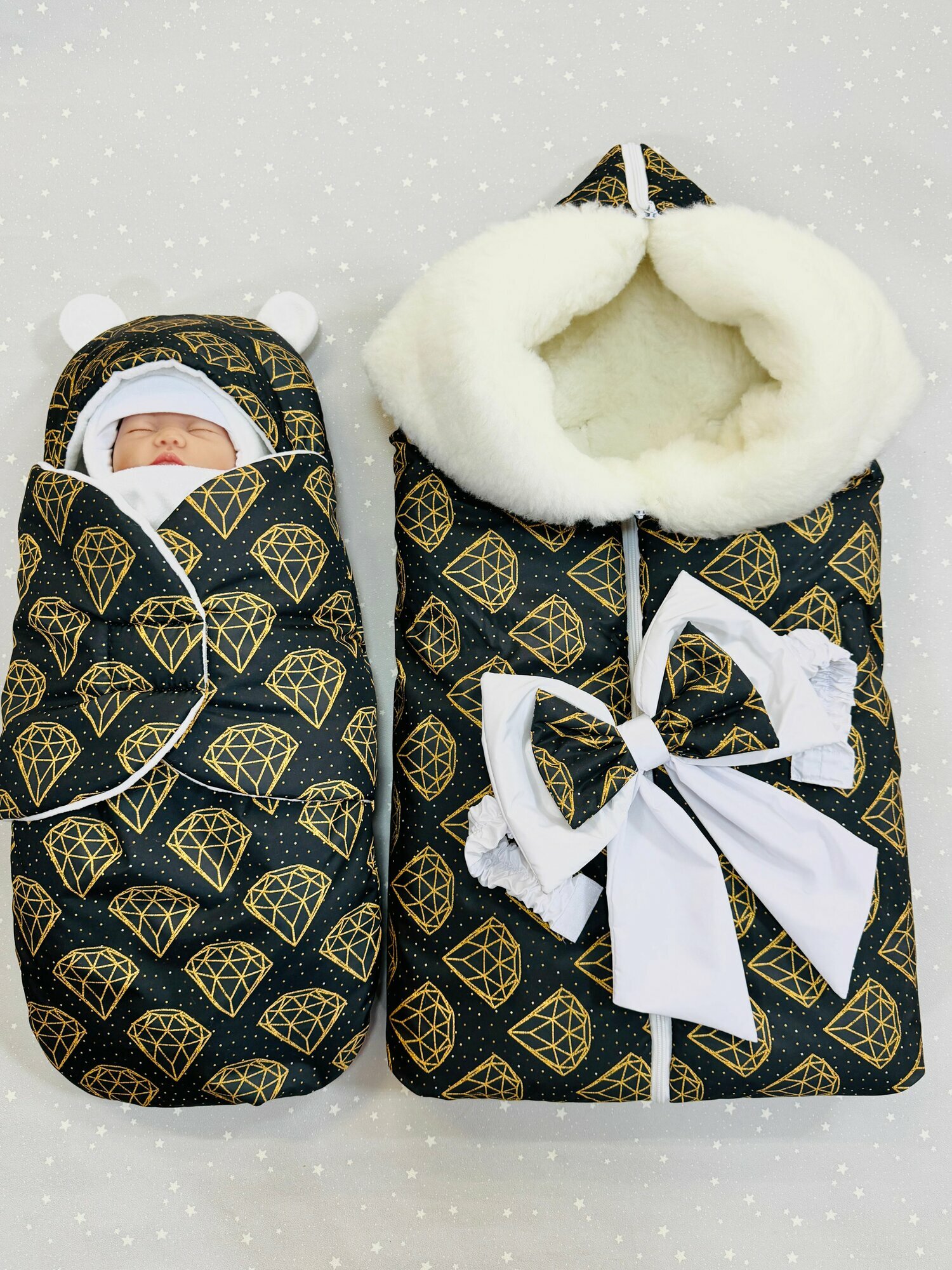 Комплект на выписку ALMeretskaya "Умка", овчина, защита от ветра, водоотталкивающий, 0-9 месяцев