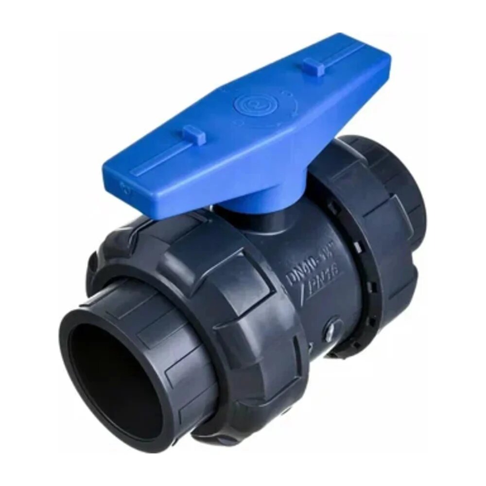 Кран шаровый AQUAVIVA из НПВХ с резьбовым соединением, уплотнением TPV и ручкой‑бабочкой синего цвета водоснабжения