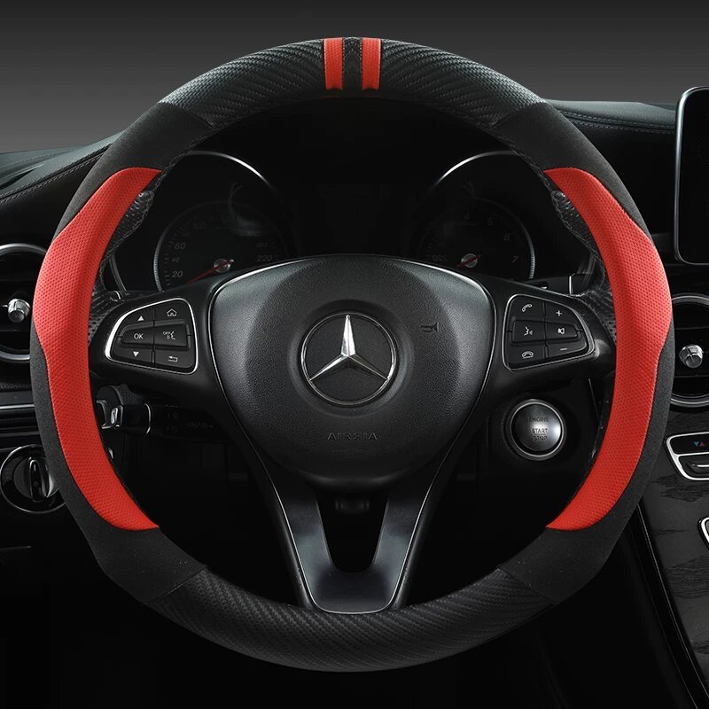 Премиум обивка рулевого колеса из фальшивого меха для Mercedes C-Class - цвет Track Red, форма Round для автомобильных