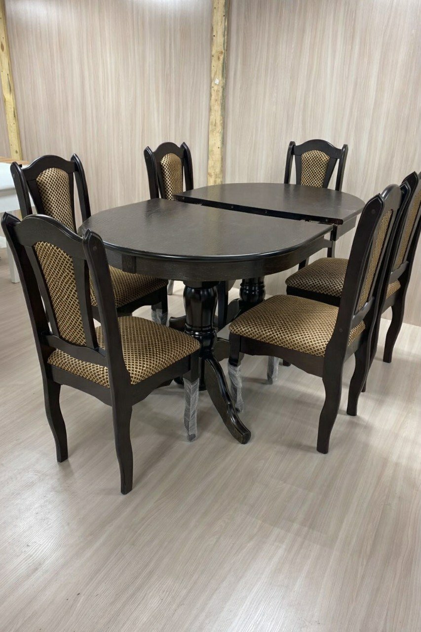 Кухонный комплект стол и 6 стульев "Презент" 130х80/40 , в раздвижном виде 170*80 венге