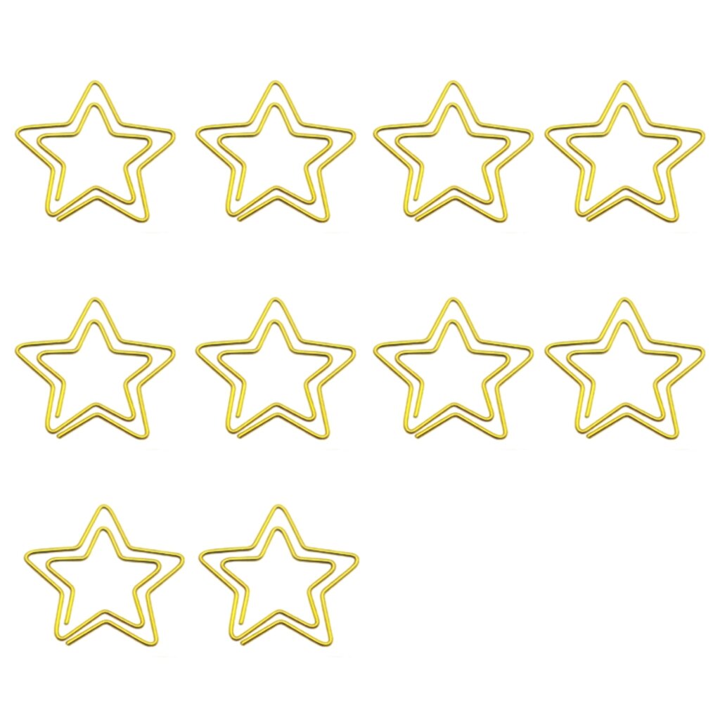 1 коробка из 10 скрепок с пятиконечной звездой, закладка креативных милых офисных цветных скрепок-золотые скрепки с пятиконечной звездой