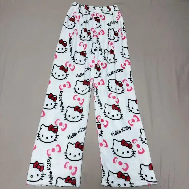 Пижама из фланели Sanrio Hello Kitty, рождественская модная теплая плюшевая пижама, повседневные домашние штаны с мультяшным рисунком, осенне-зимние штаны для сна.