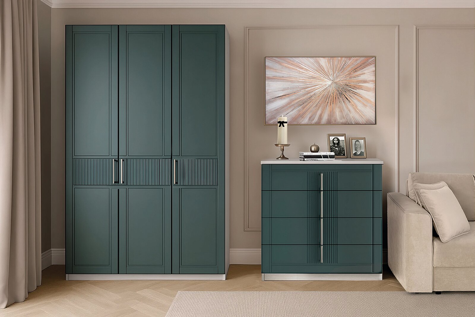 Комод Андрэа № 9 ЛДСП Ясень анкор светлый/МДФ Авокадо, Аквилон