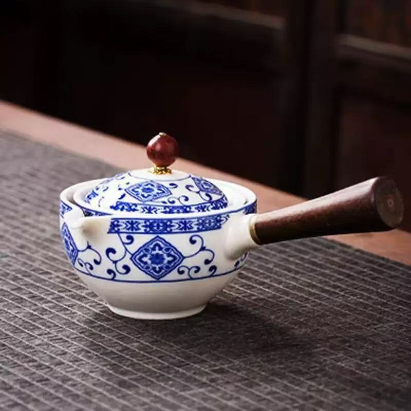 Чайник Gongfu с вращающейся ручкой, керамический, голубой и белый фарфор, 0,18 л