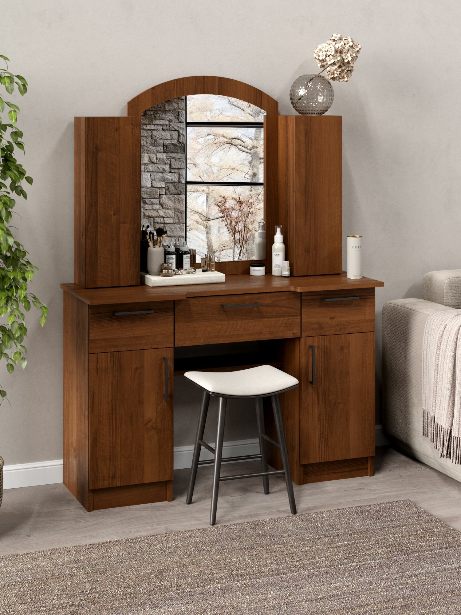 InHouse Туалетный столик КМ-18 Орех 110х40х147, фасады ЛДСП