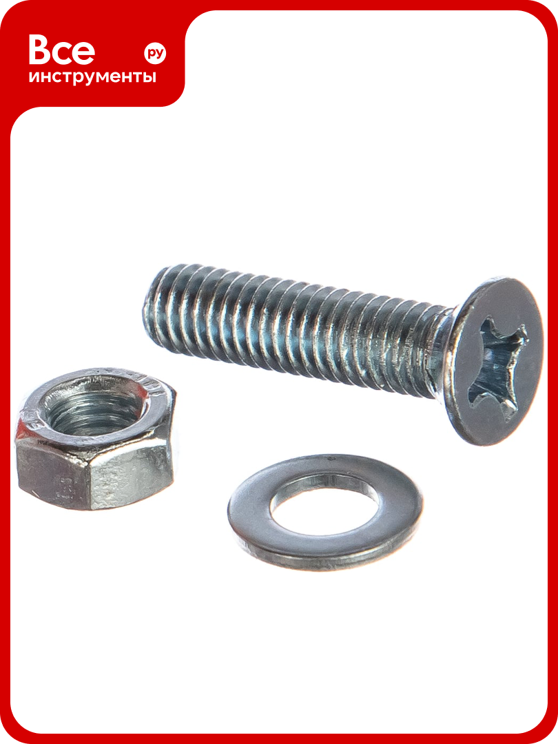 Винт Tech-Krep/Zitar DIN965 с потайной головкой, оцинкованный M6х25 + гайка + шайба 8 шт - пакет Tech 114066