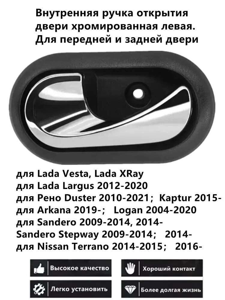 Ручка дверная автомобильная, арт. для Lada Vesta XRay Largus Рено Дастер Duster Logan Sandero Arkana Kaptur Nissan Terrano, 1 шт.