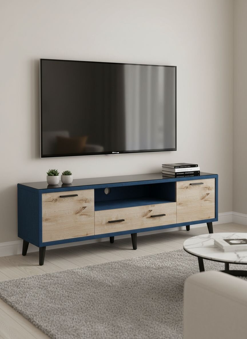 Тумба ARNIKA "Ланс", для ТВ, синий цвет, с ящиками, 159.8 см x 56 см x 37.9 см