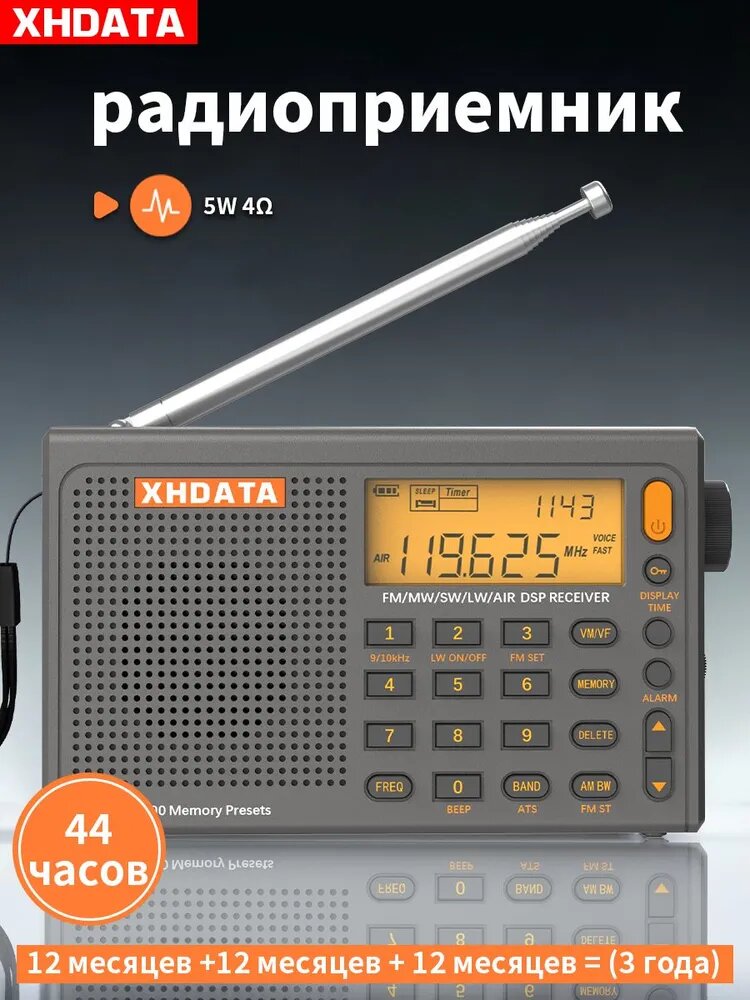 XHDATA Магнитола R-108 Gray, 5 Вт, темно-серый