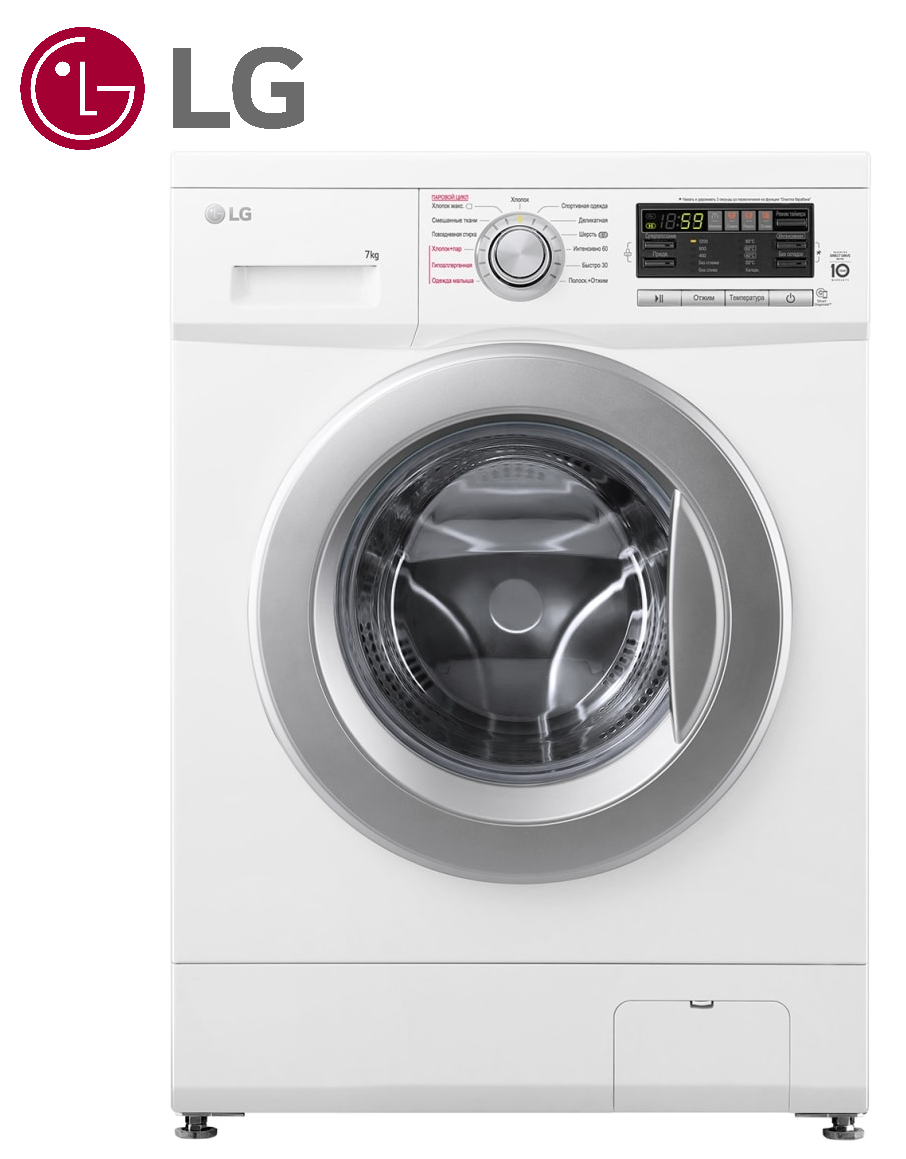 Стиральная машина LG F1296HDS1, белая, 7кг, 13 программ, инверторный двигатель