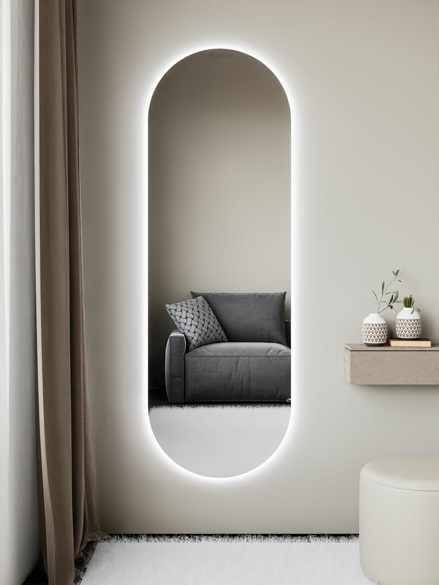 Зеркало настенное 180х60 см. BLX MIRROR М6 фигурное с подсветкой холодный свет 6000К